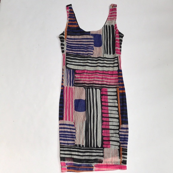 Bar III | Dresses | Bar Iii Geometric Sleeveless Lace Overlay Dress ...